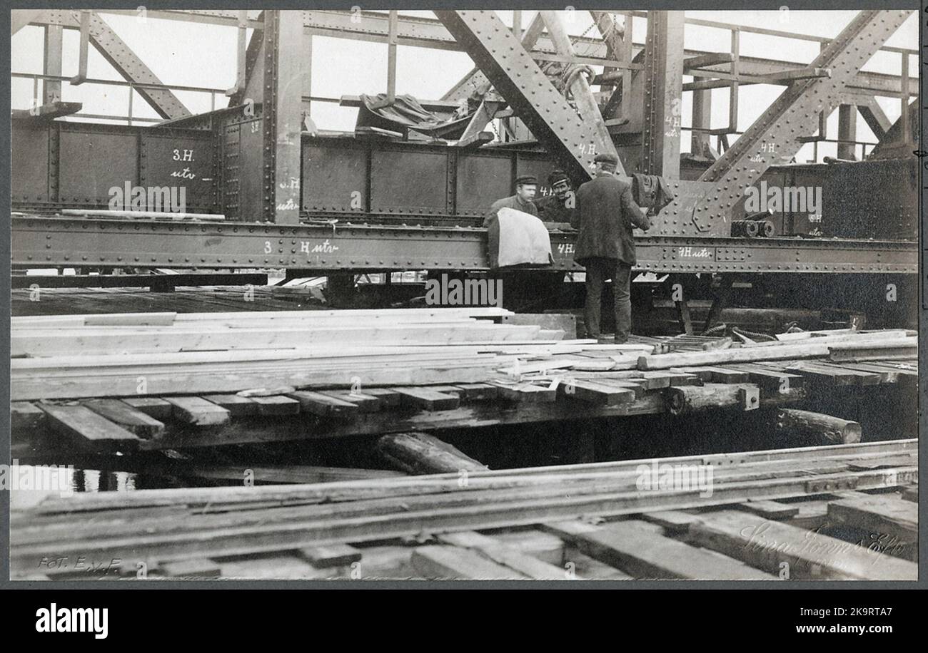 The railway bridge over Stångån at Linköping. Detail of the ...
