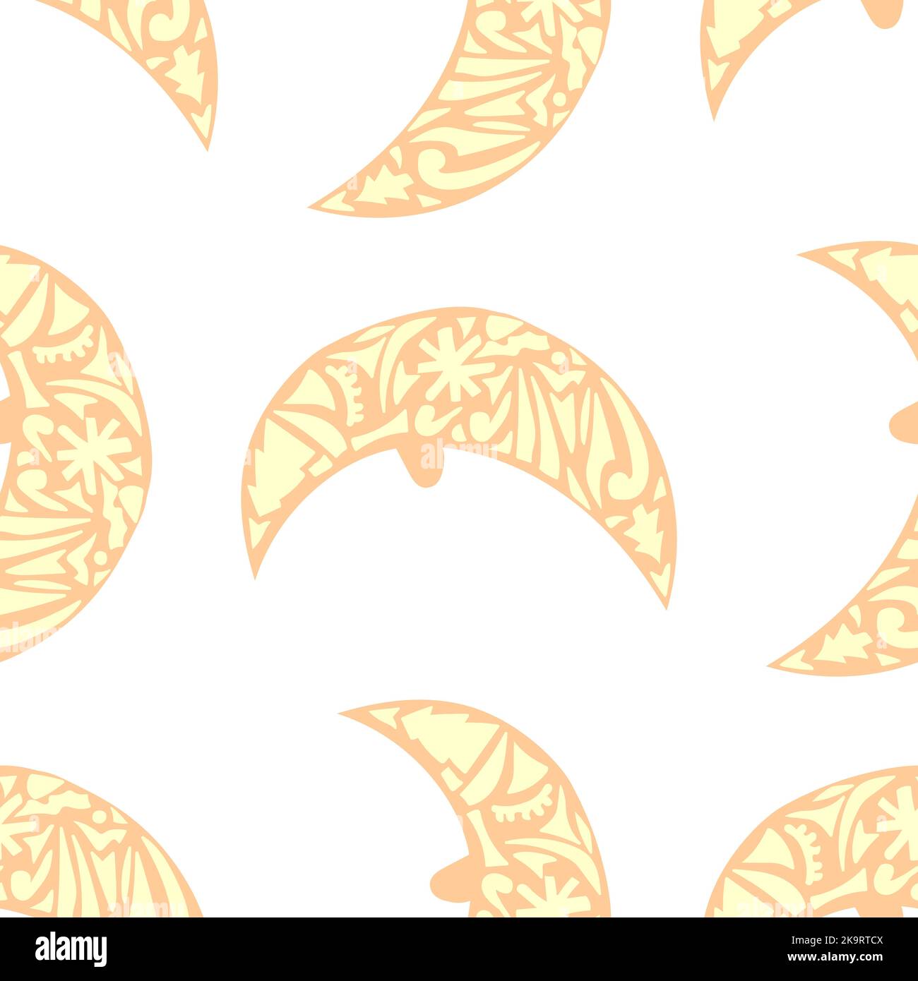 Seamless decorative pattern with doodle moon on white background ...