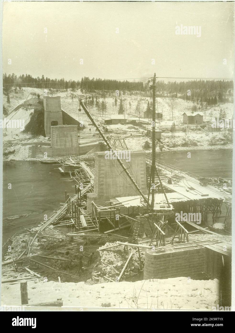 Slind. State Railways, SJ. Bridge building over Skellefte River in ...