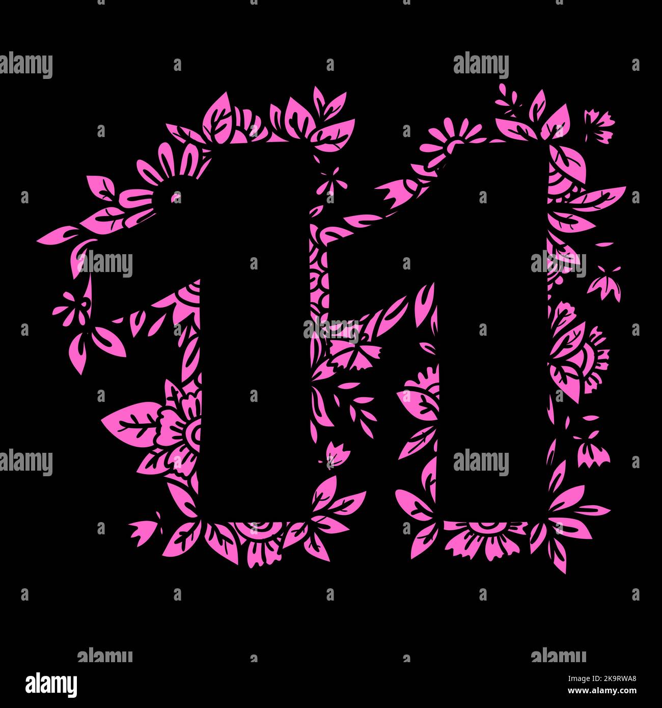Number 11 with decorative floral and herbal elements. Vector ...