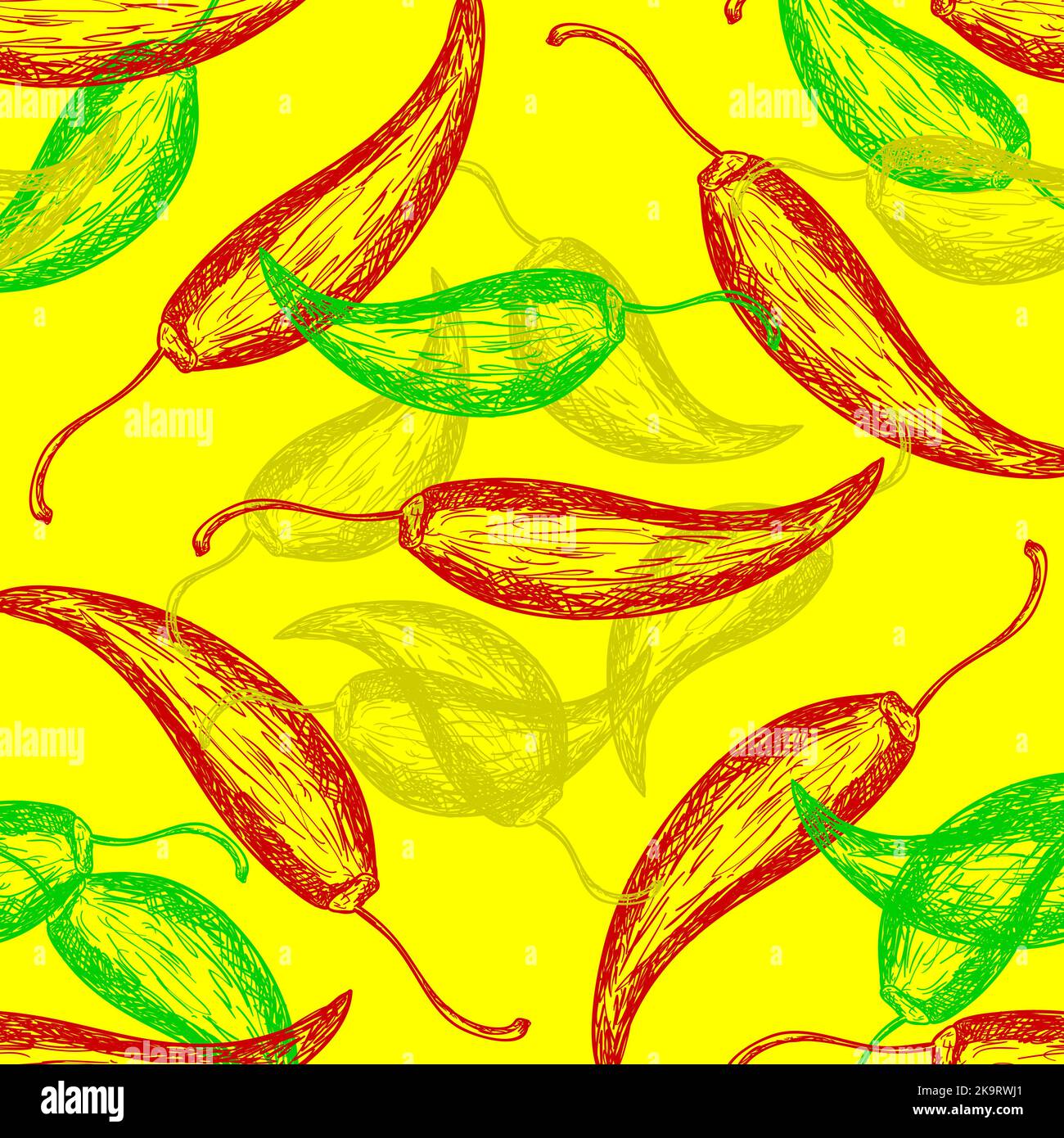 Seamless pattern with red, green and yellow peppers. Vector ...