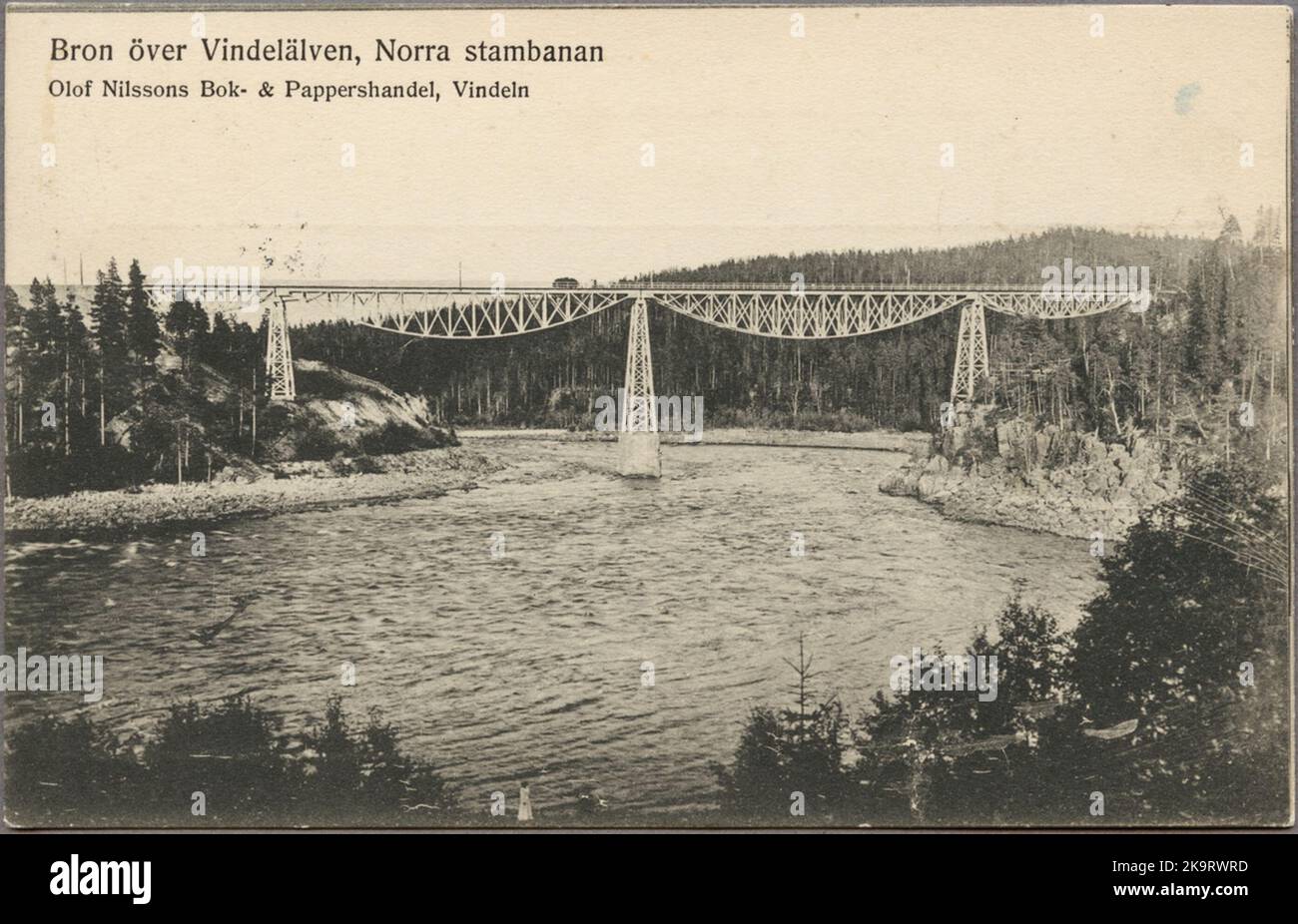 Railway bridge over the Vindel River on the line between Vindeln and ...