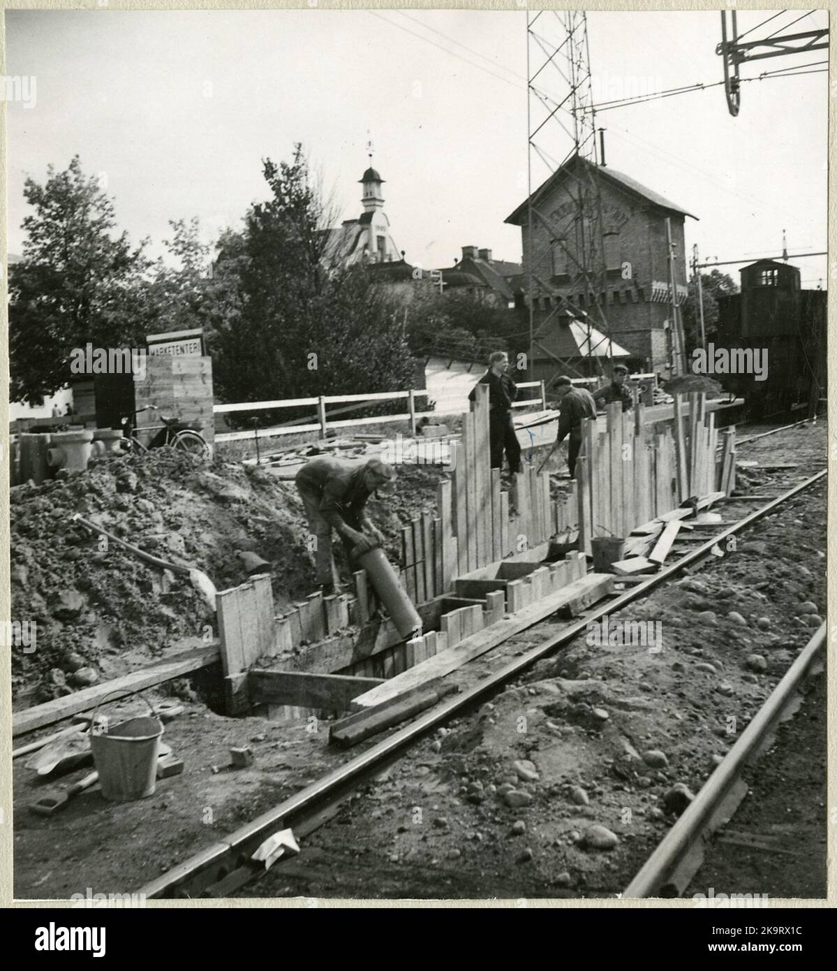 Pipe laying at Krylbo station Stock Photo - Alamy