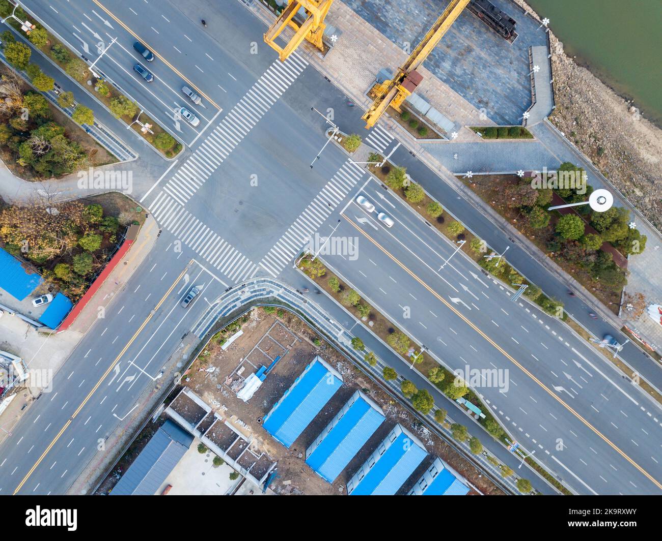 Aerial view of downtown intersection Stock Photo - Alamy