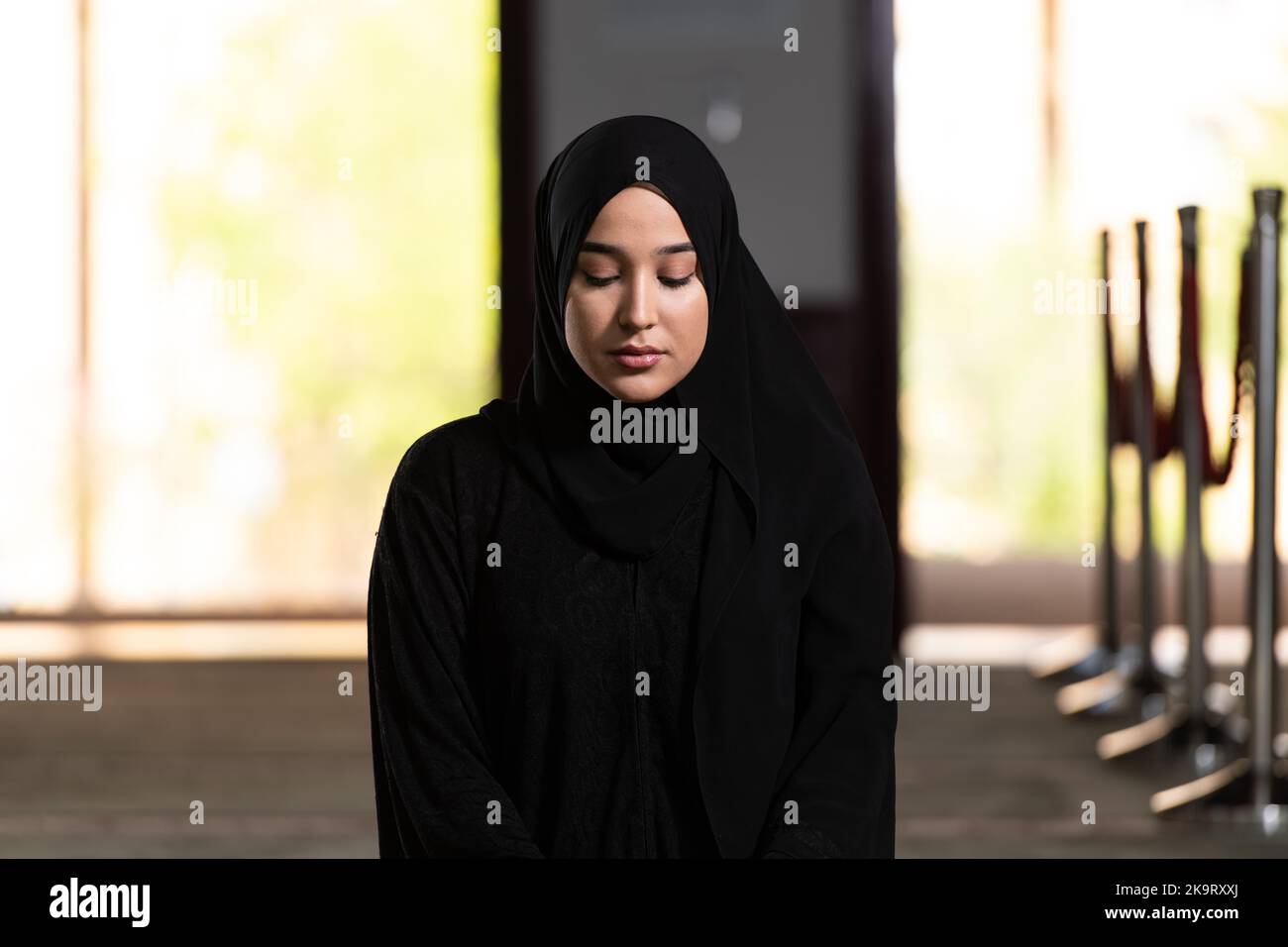 Muslim Woman Who is Wearing the Islamic Long Hijab Khimar Was Praying ...