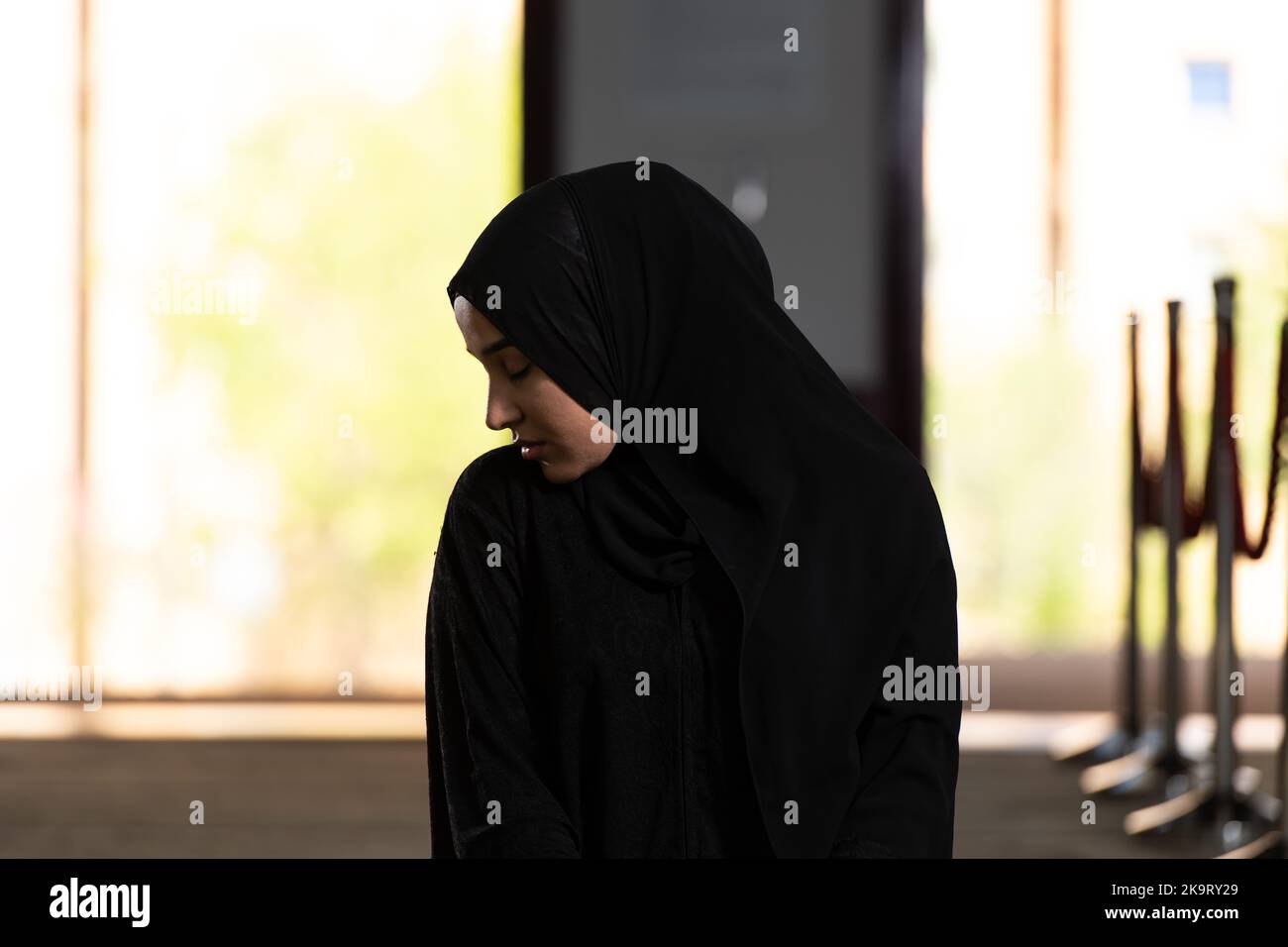 Muslim Woman Who is Wearing the Islamic Long Hijab Khimar Was Praying ...