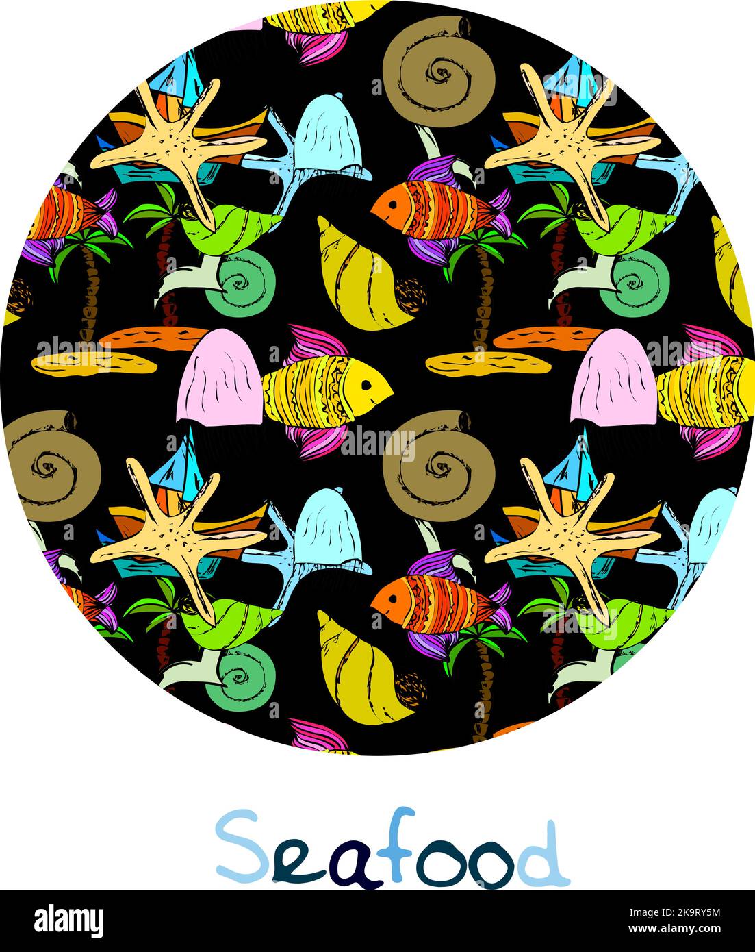 Seafood label, sign or stamp on white background Stock Vector Image ...