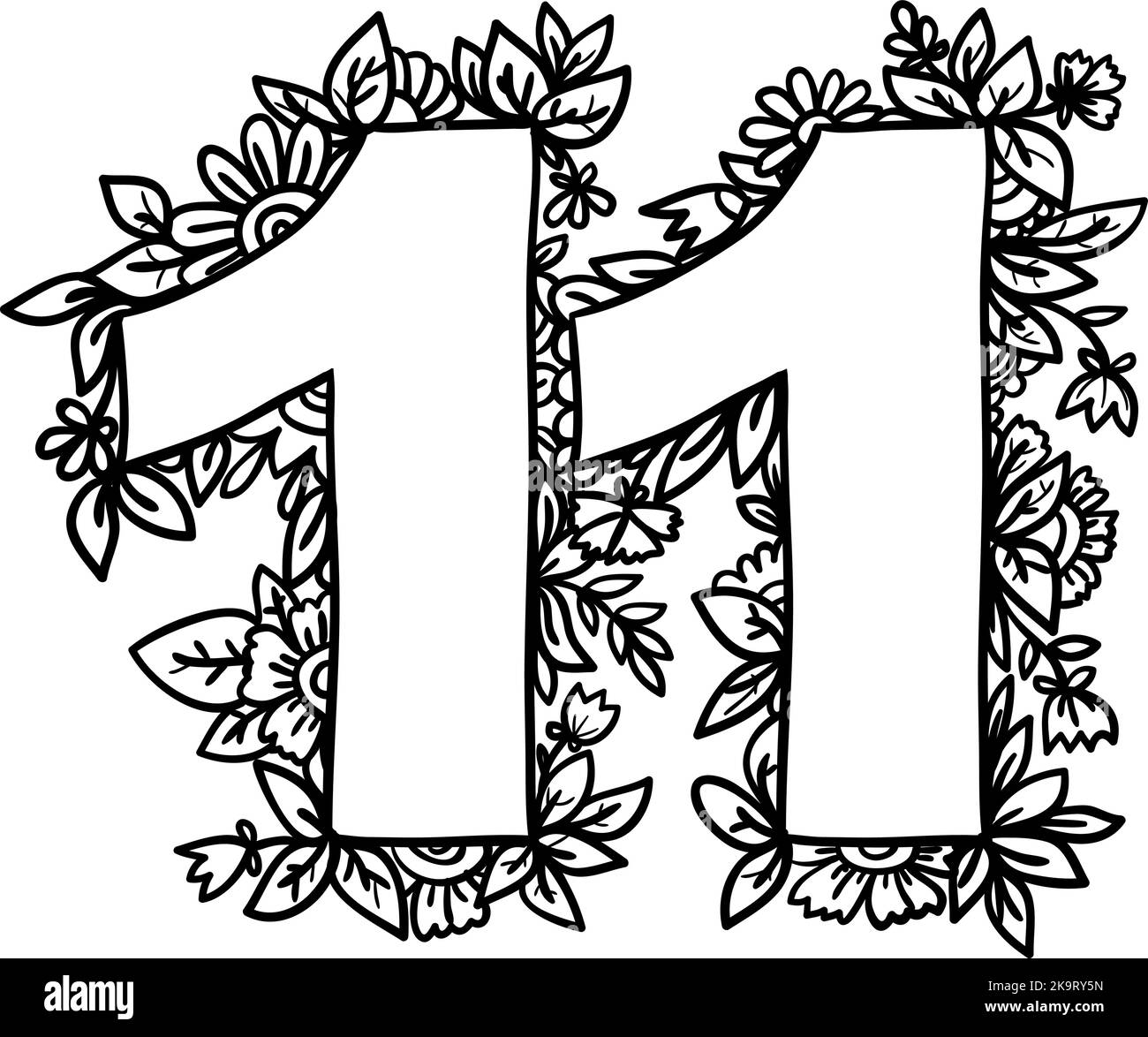Number 11 with decorative floral and herbal elements. Vector ...
