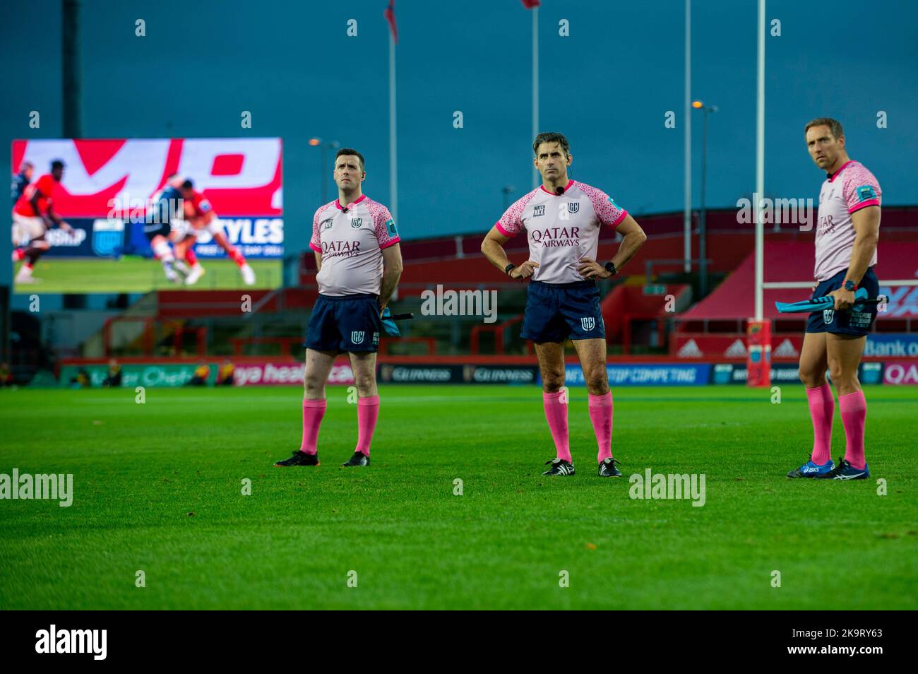 Referee Frank Murphy with Paul Haycock and Andy Brace look at the big ...