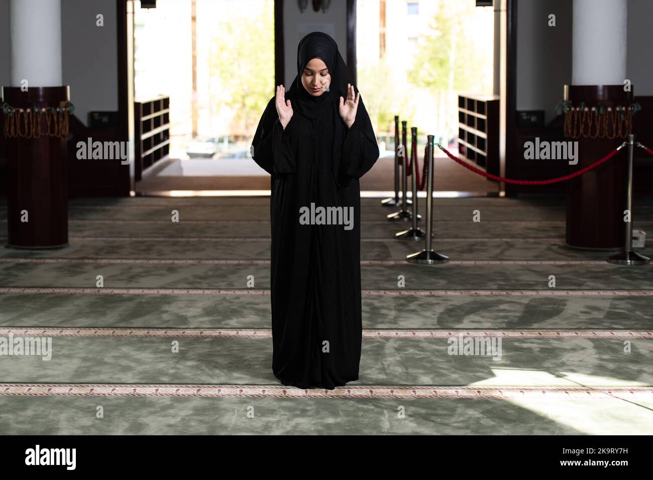 Muslim Woman Who is Wearing the Islamic Long Hijab Khimar Was Praying ...