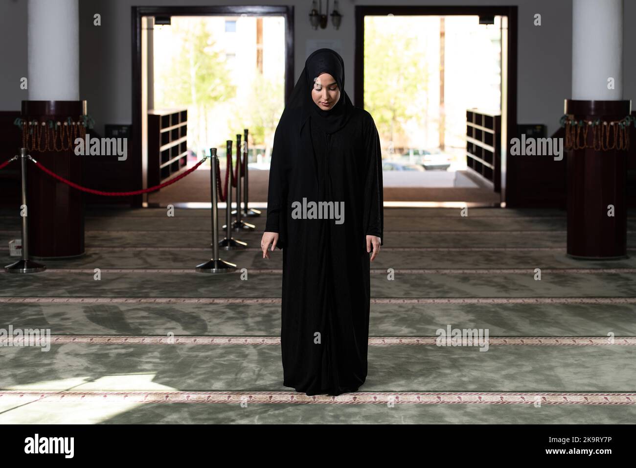 Muslim Woman Who is Wearing the Islamic Long Hijab Khimar Was Praying ...