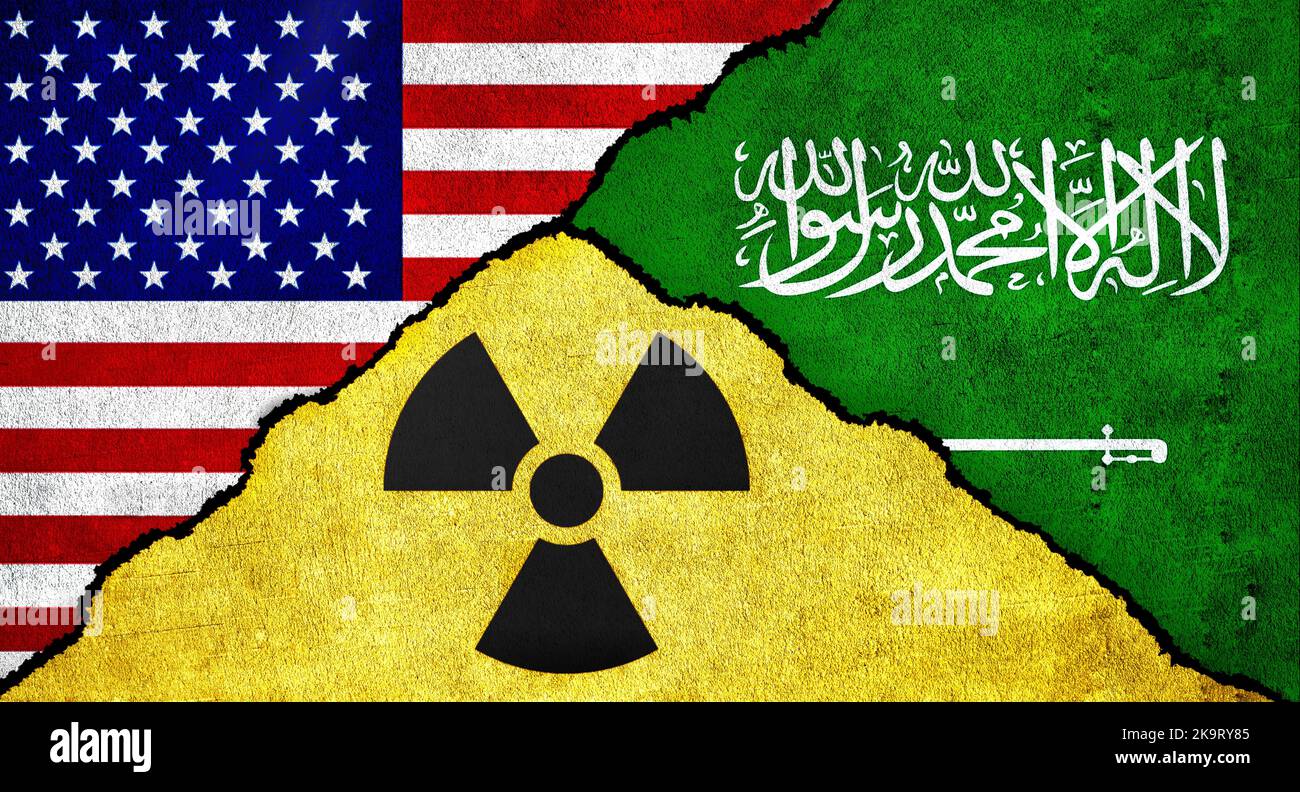 Flags of USA, Saudi Arabia and Nuclear symbol together. United States ...