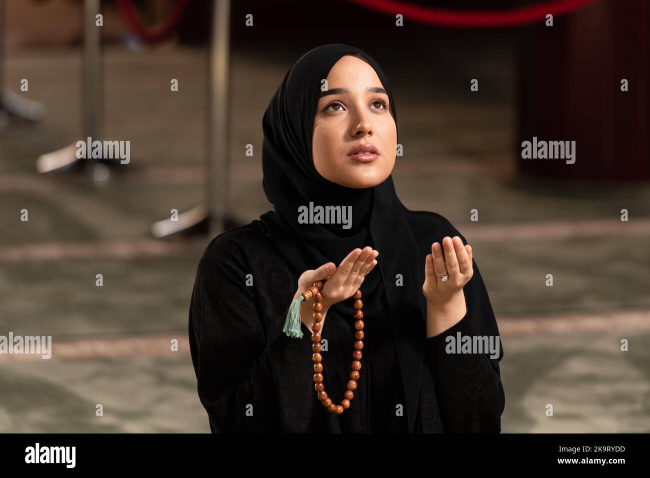 Humble Muslim Woman Holding Hands Up and Praying in Peace Stock Photo ...