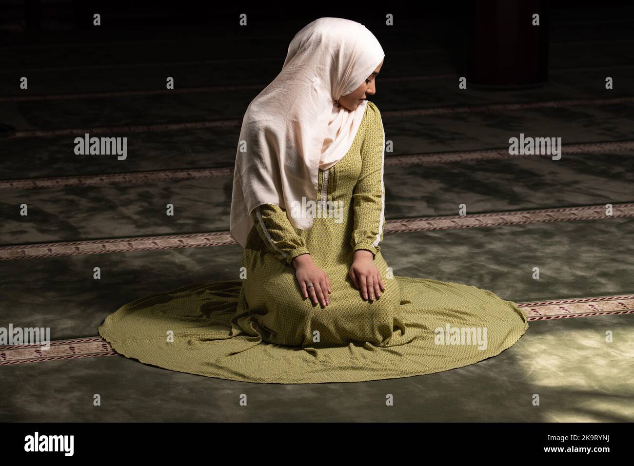 Muslim Woman Who is Wearing the Islamic Long Hijab Khimar Was Praying ...