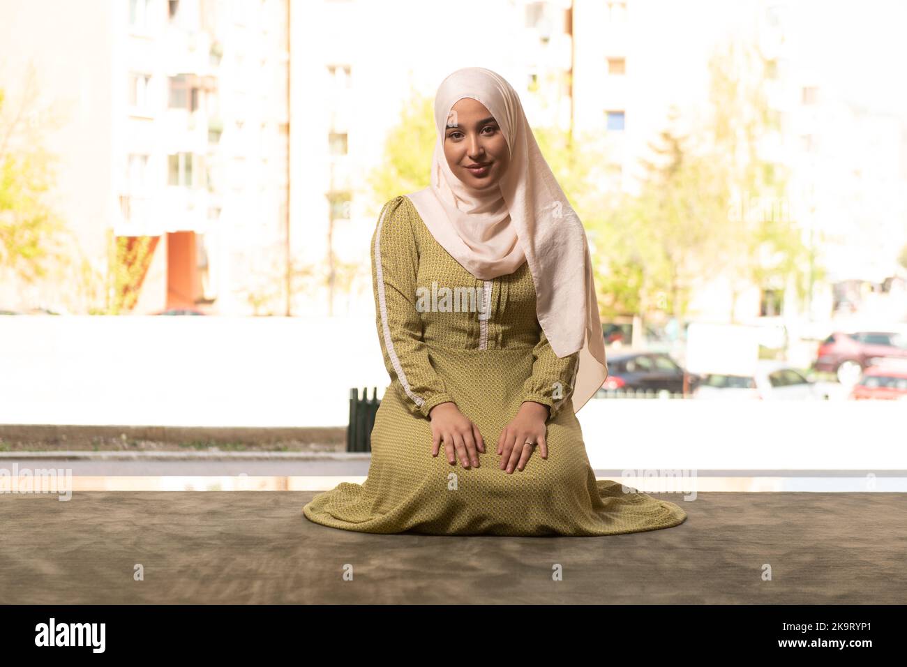 Muslim Woman Who is Wearing the Islamic Long Hijab Khimar Was Praying ...