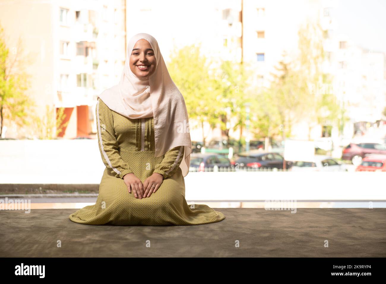 Muslim Woman Who is Wearing the Islamic Long Hijab Khimar Was Praying ...