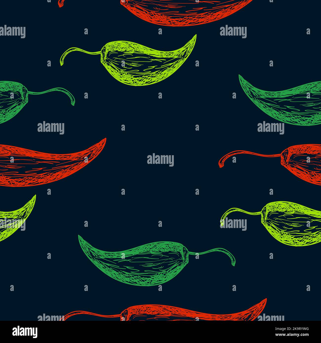 Seamless pattern with red, green and yellow peppers. Vector ...