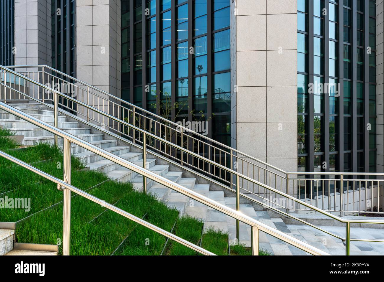 Close up and details of railing and stairs of a modern building Stock ...