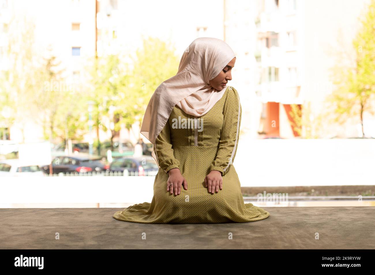 Muslim Woman Who is Wearing the Islamic Long Hijab Khimar Was Praying ...