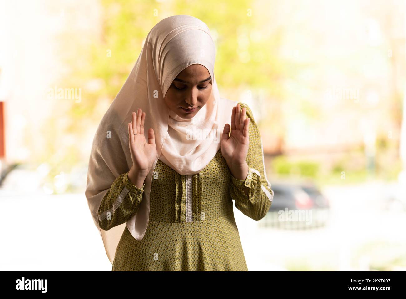 Beautiful Muslim Woman in Hijab Dress in Mosque and Praying Stock Photo ...