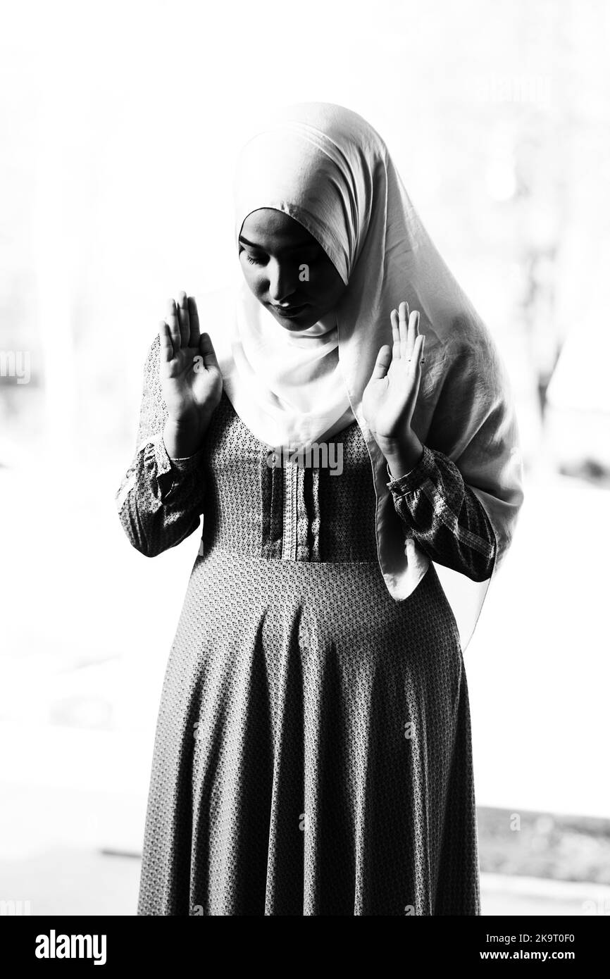Muslim Woman Who is Wearing the Islamic Long Hijab Khimar Was Praying ...