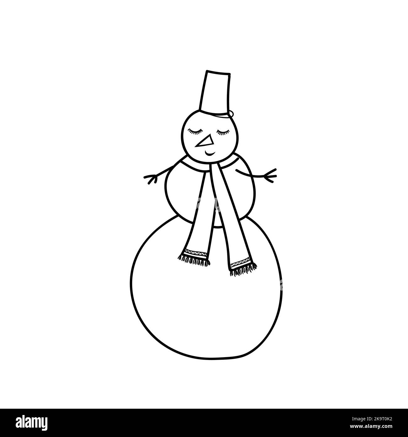 Funny snowman. Outline style illustration for coloring book, stickers ...