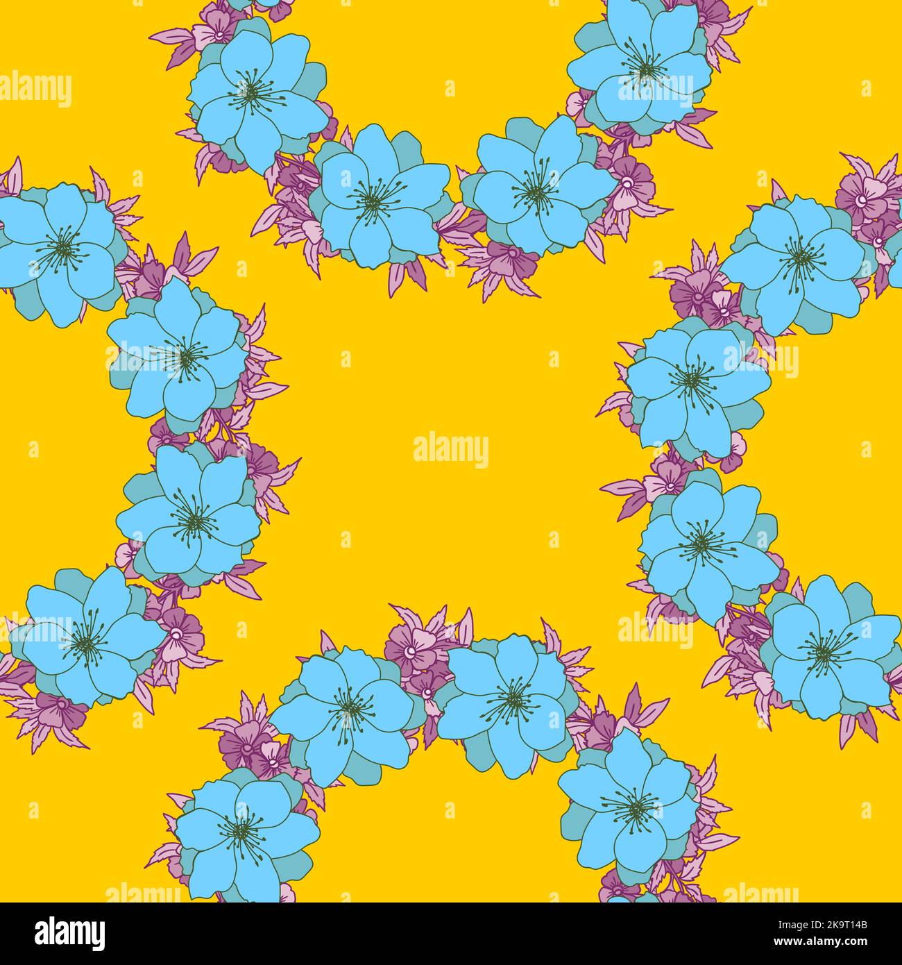 Seamless pattern of floral wreath of bright flowers. Frame template ...