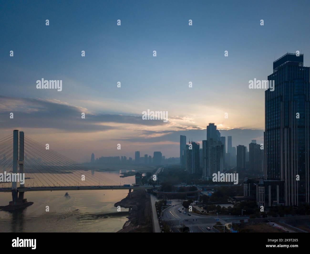 Cable stayed bridge at sunset Stock Photo - Alamy