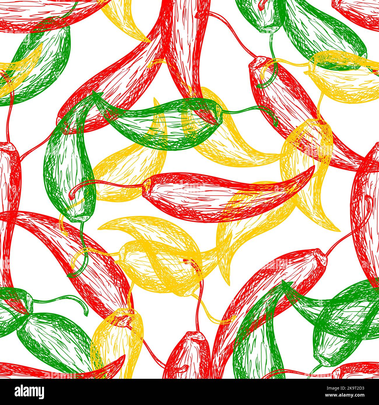 Seamless pattern with red, green and yellow peppers. Vector ...