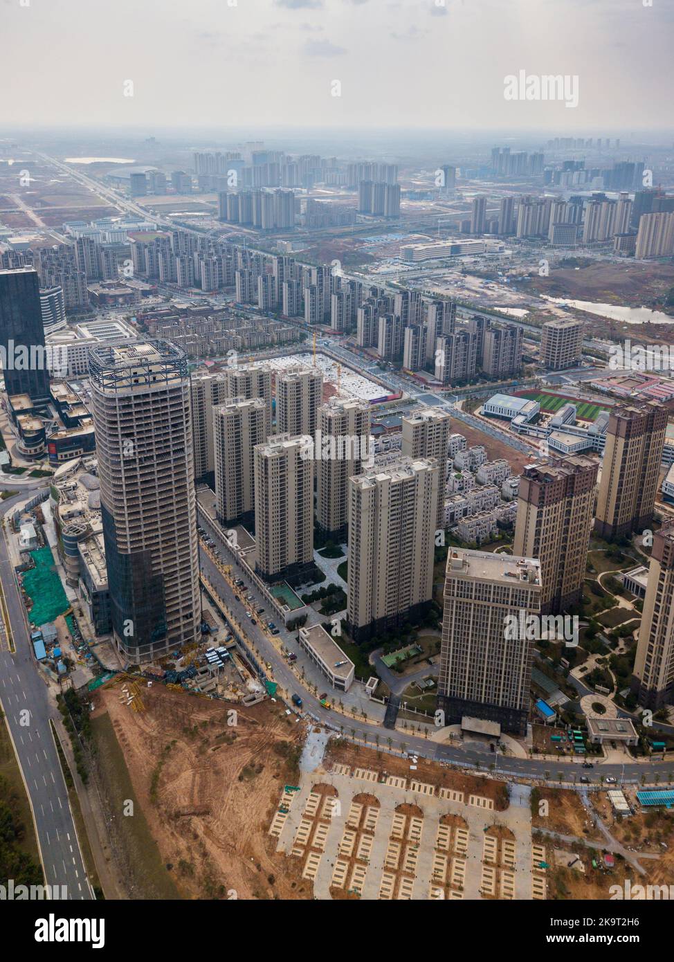 Aerial view drone shot of modern houses village Stock Photo - Alamy