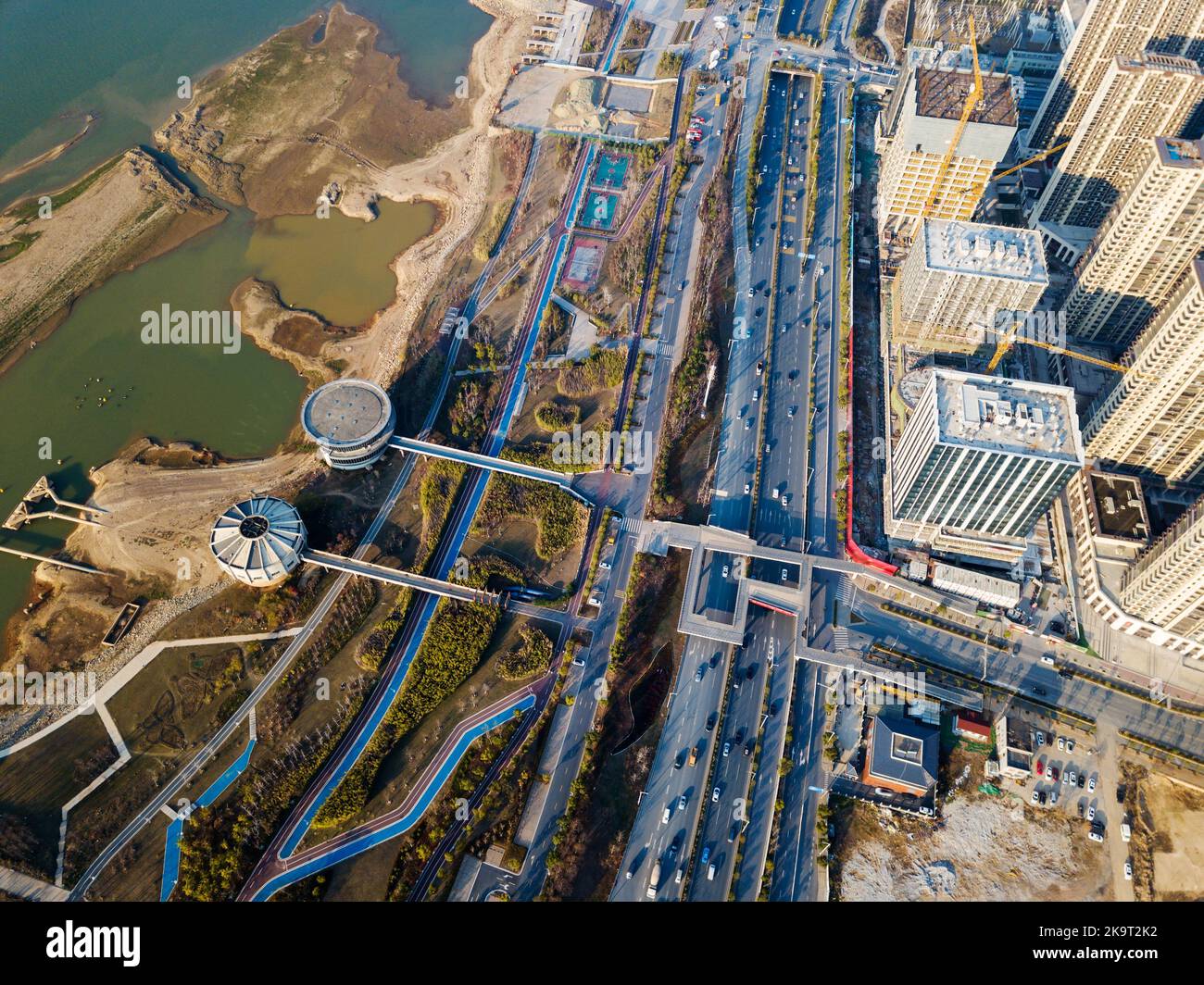 Aerial photography bird-eye view of City viaduct bridge road ...
