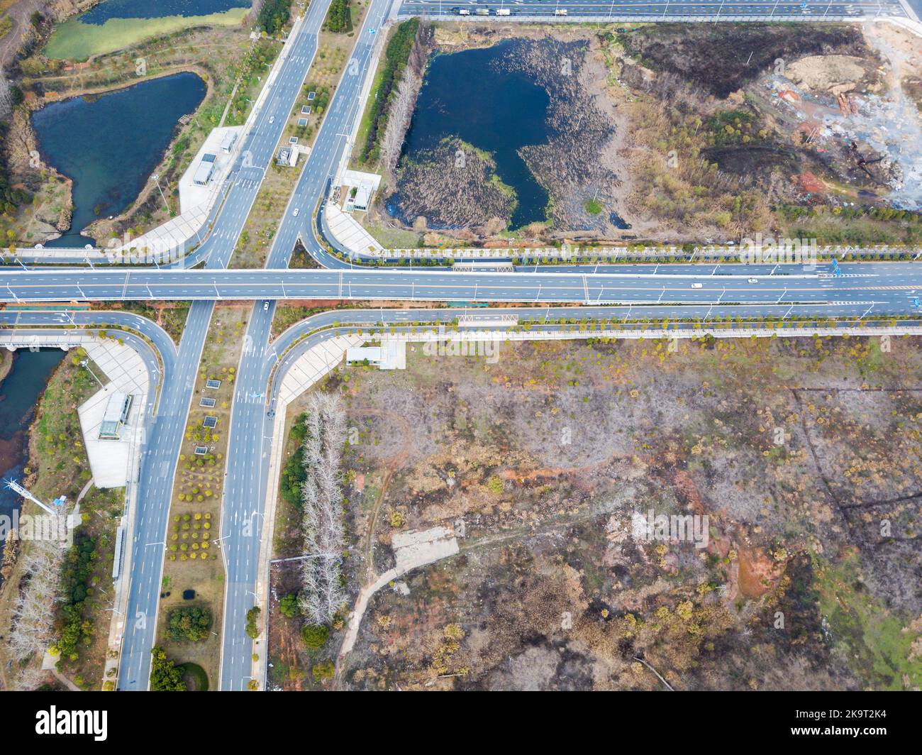 Aerial view of downtown intersection Stock Photo - Alamy