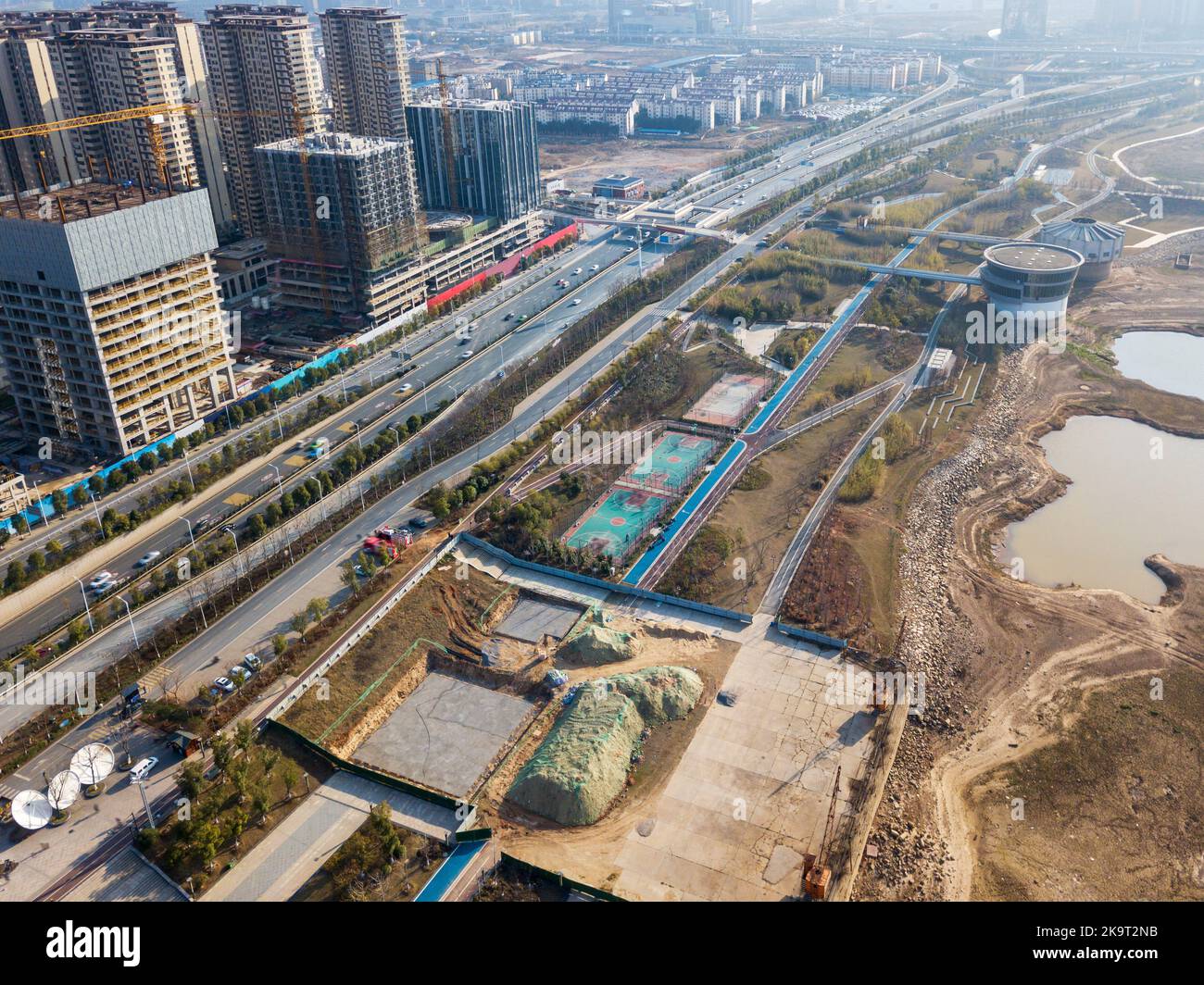 Aerial photography bird-eye view of City viaduct bridge road ...