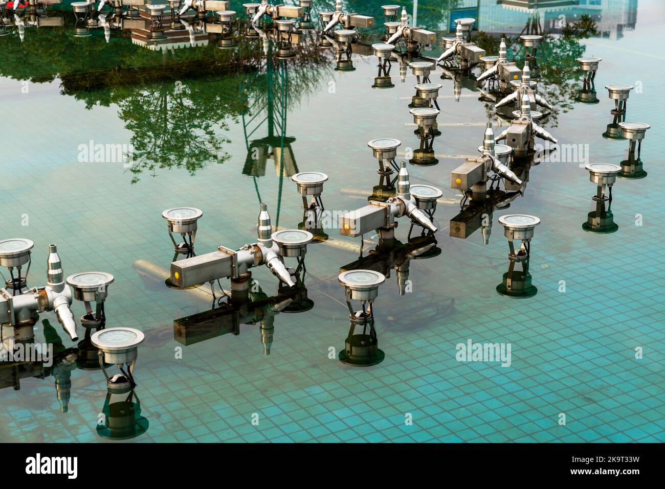 pipe system and lights in an empty fountain Stock Photo - Alamy