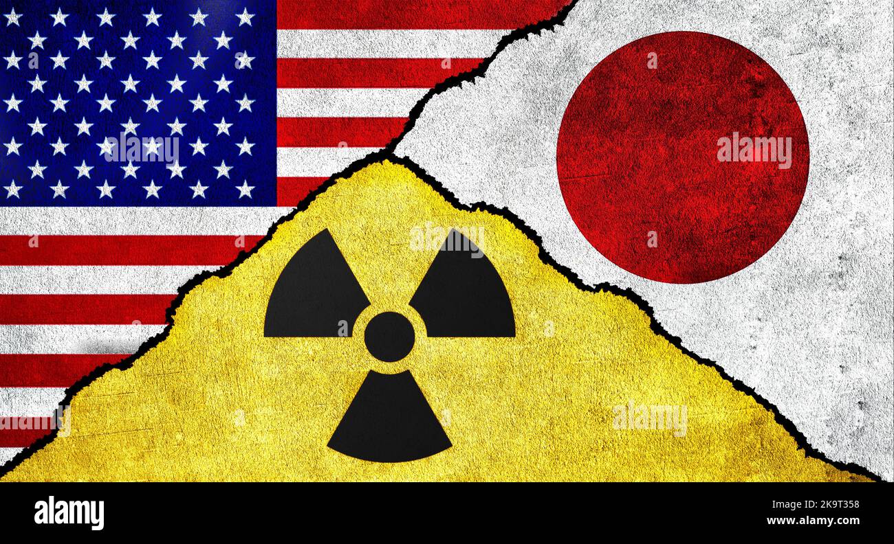 Flags of United States of America (USA), Japan and Nuclear symbol ...