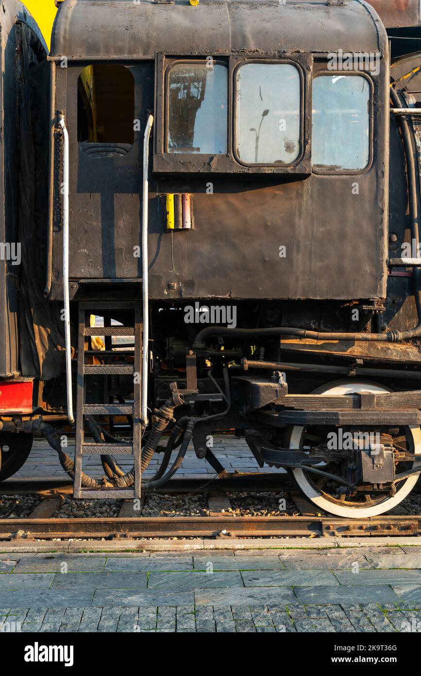 Old steam engine train and parts close-up Stock Photo - Alamy