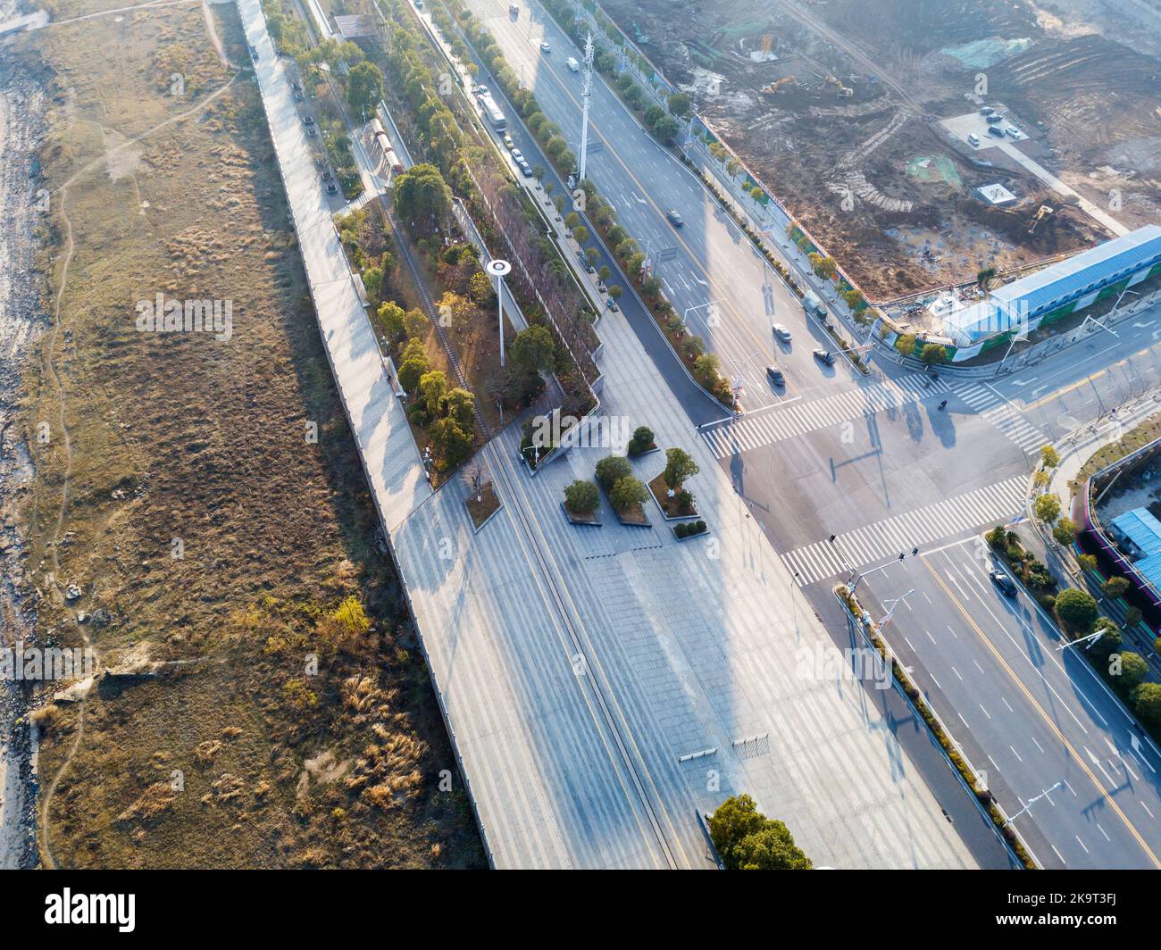 Aerial view of downtown intersection Stock Photo - Alamy