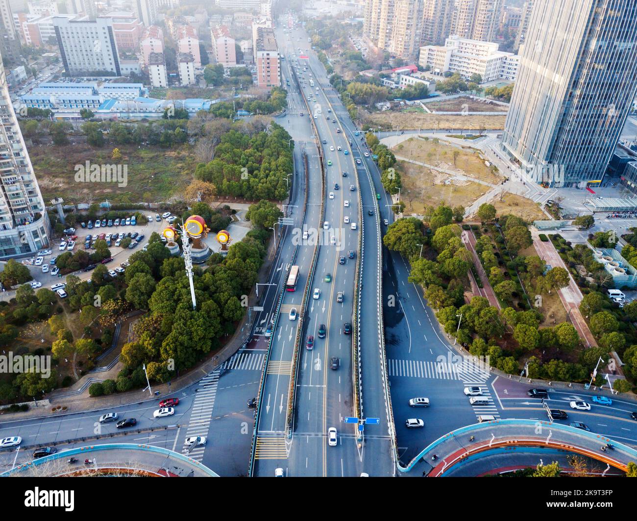 Transport junction traffic road with vehicle movement aerial view by ...