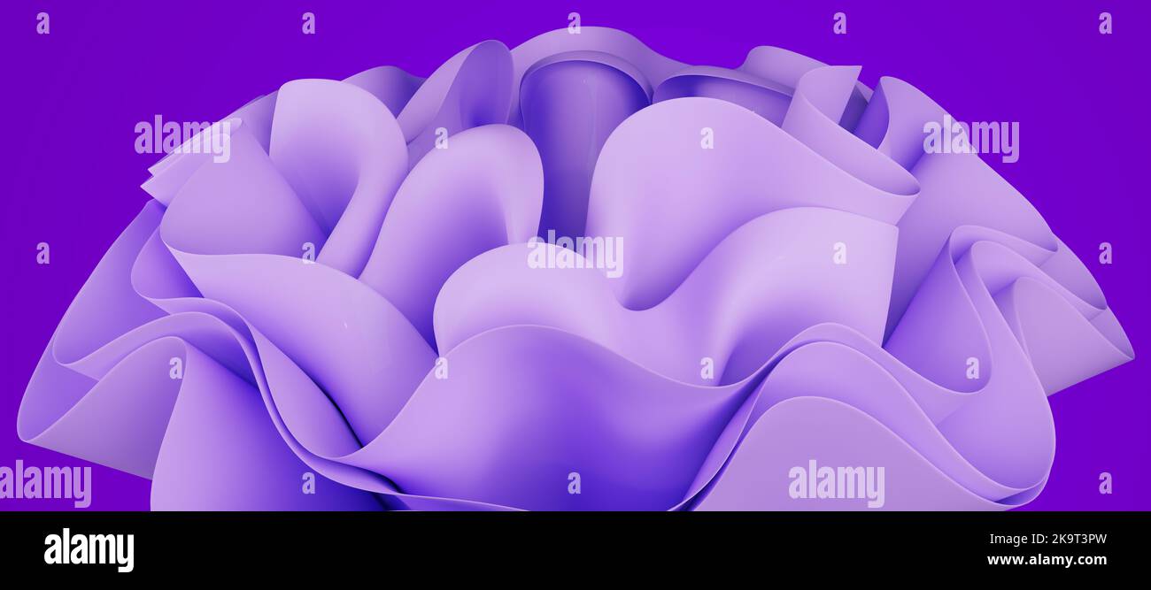3d abstract layered background. Flower shape. Violet wavy textile for ...