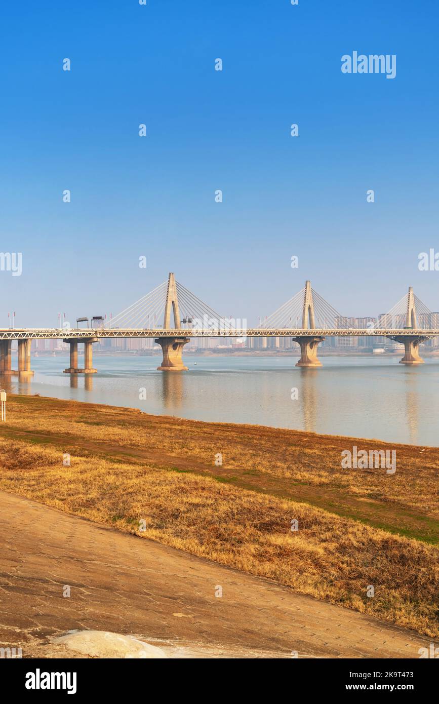 Cable stayed bridge at sunset Stock Photo - Alamy