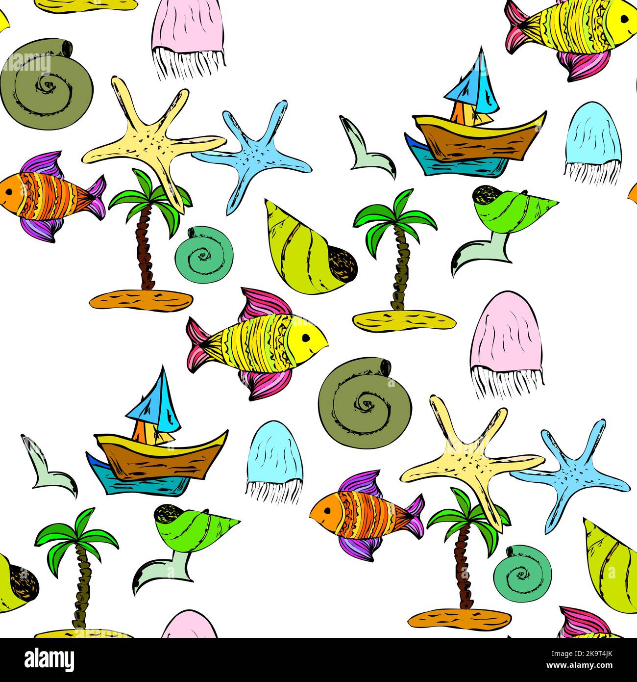 Beach shells seamless pattern Cut Out Stock Images & Pictures - Alamy