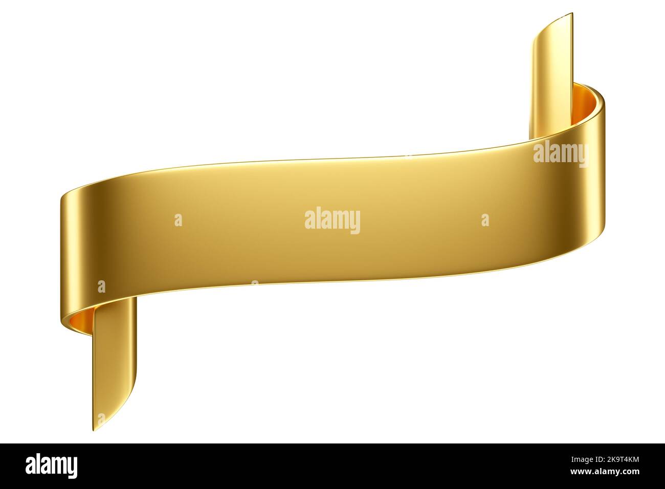 3d label ribbon. Glossy gold blank plastic banner for advertisment, promo and decoration ...