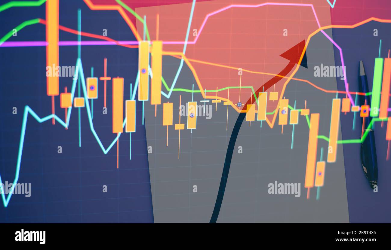 Financial data on a monitor which including of Market Analyze. Bar ...