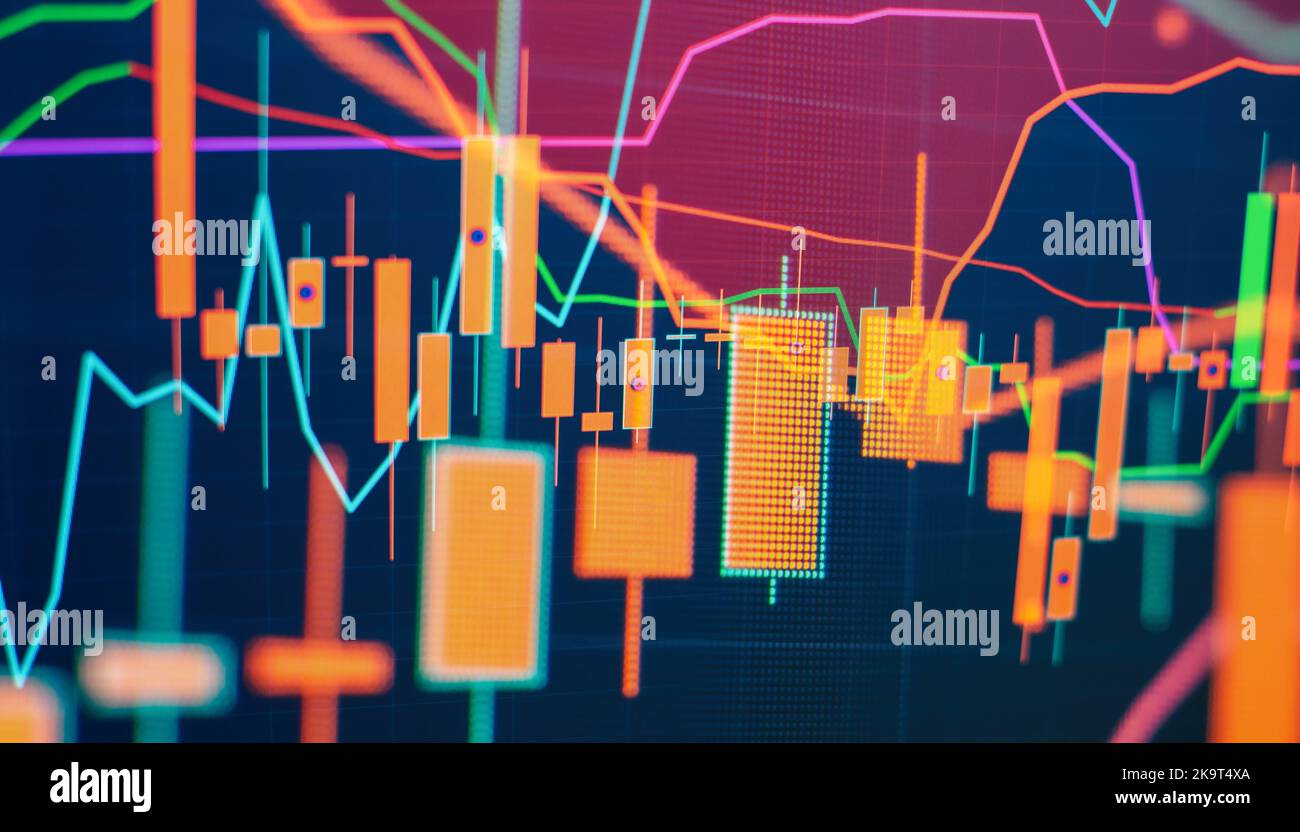 Financial data on a monitor which including of Market Analyze. Bar ...