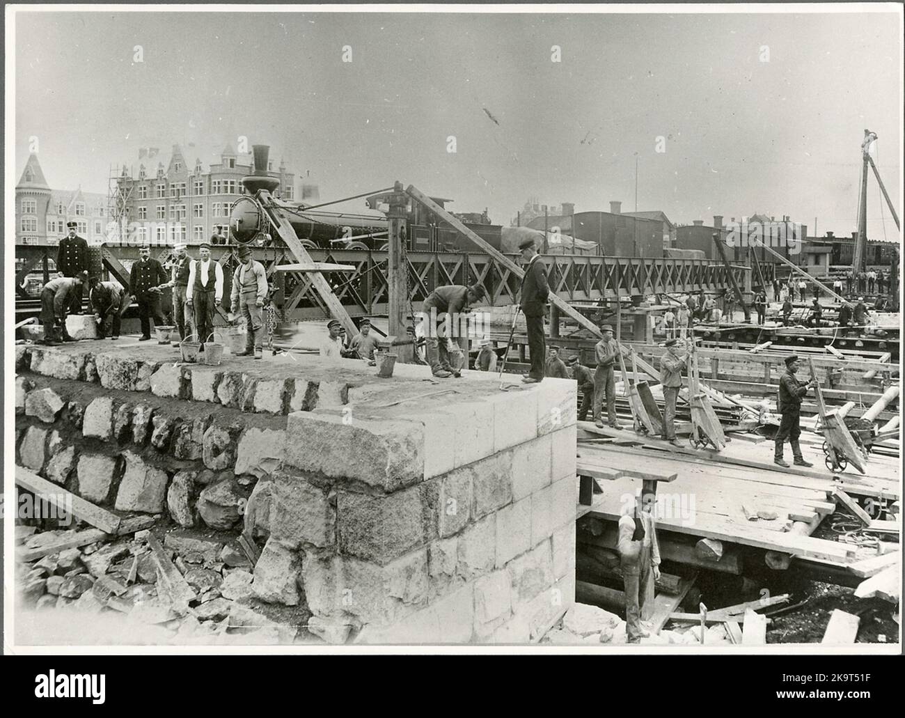 Gävle, the bridge over the Gavian Palace behind the locomotive chimney ...