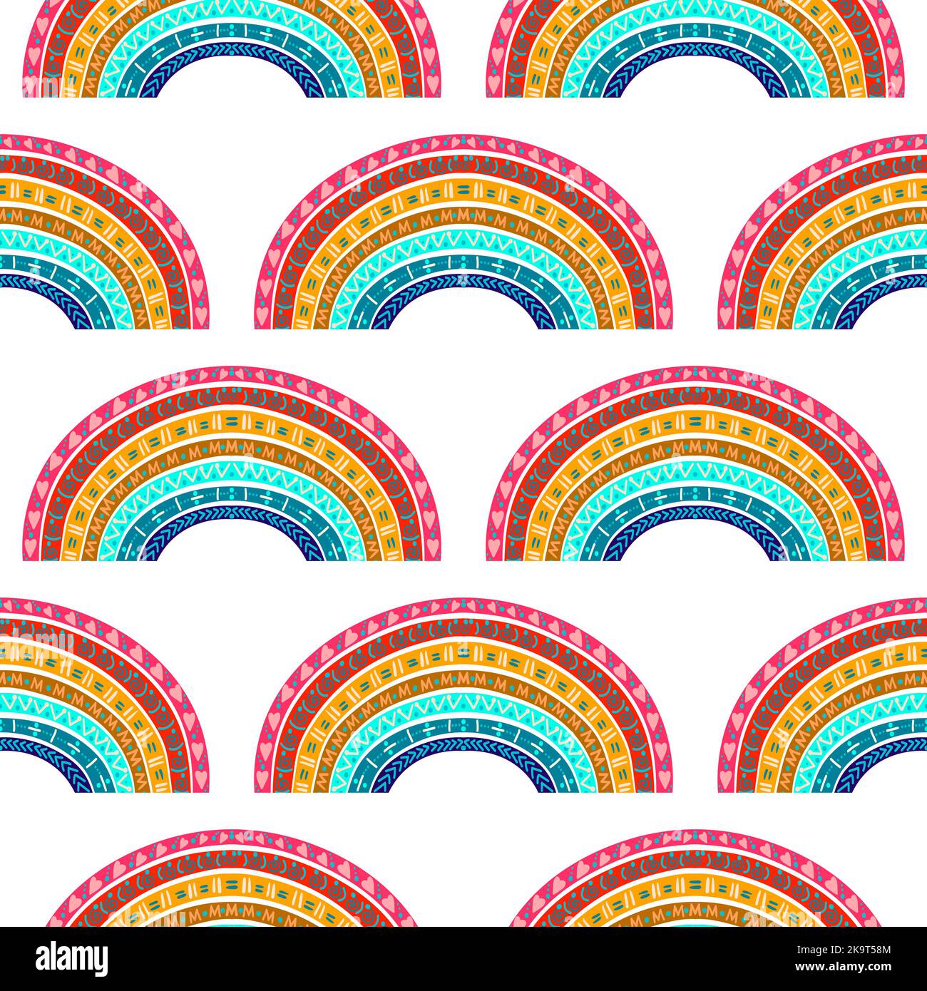 Vector seamless pattern of the doodle rainbows. Decorative colorful ...