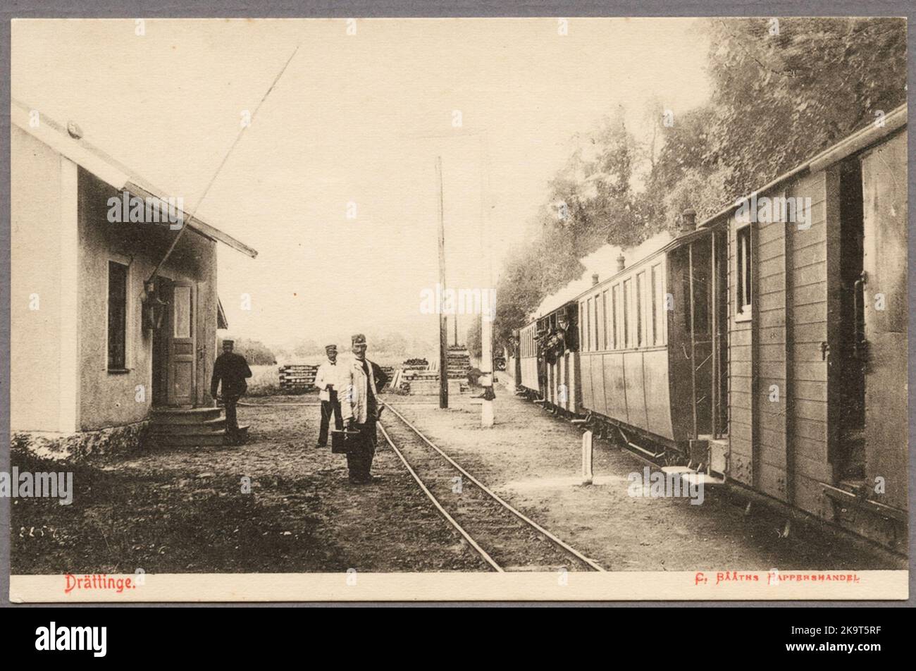 Station area with passenger trains at Bangård Stock Photo - Alamy
