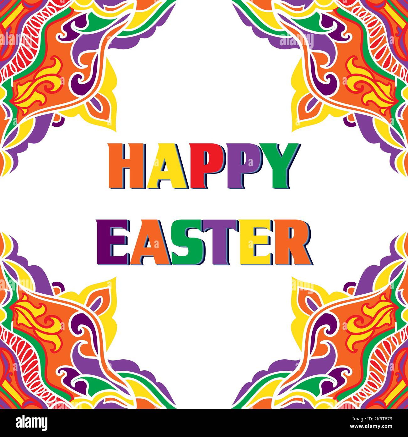 Happy Easter card with bright ornaments on white background Stock ...