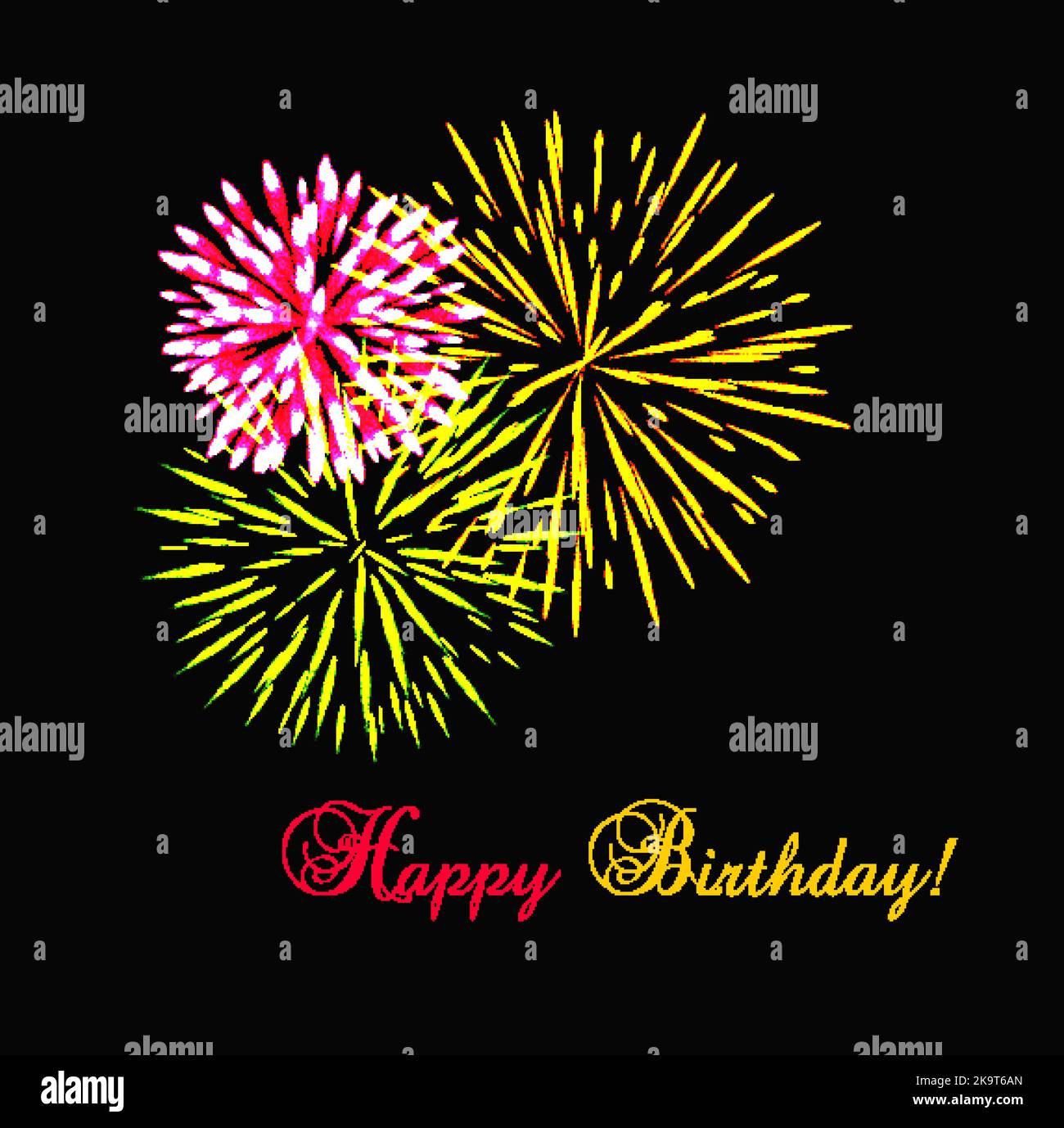 Happy birthday card. Colorful fireworks on dark background. Element for ...