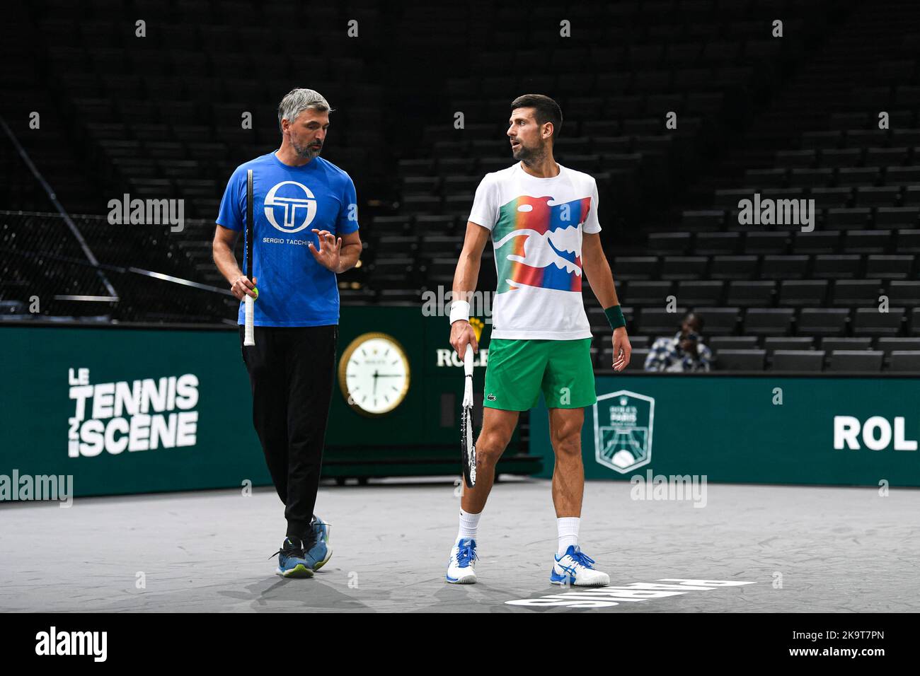 Novak Djokovic and his coach Goran Ivanisevic during the Rolex Paris ...
